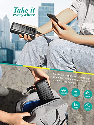 SOXONO Portable Charger Power Bank - 30000mAh Solar Charger, 2 USB Ports High-Speed Panel External Battery Pack for iPhone, Android and More