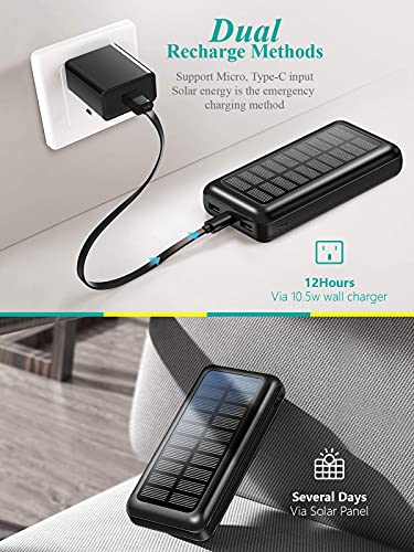 SOXONO Portable Charger Power Bank - 30000mAh Solar Charger, 2 USB Ports High-Speed Panel External Battery Pack for iPhone, Android and More