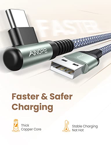 AINOPE USB C Cable 4-Pack [10/6.6/3.3/3.3ft] 3.2A Type C Charger Fast Charging Right Angle, USB C Charger Nylon Braided Compatible with Galaxy S10 S9 S8 Plus S21, Note 10 9 8, LG, Type C Cable