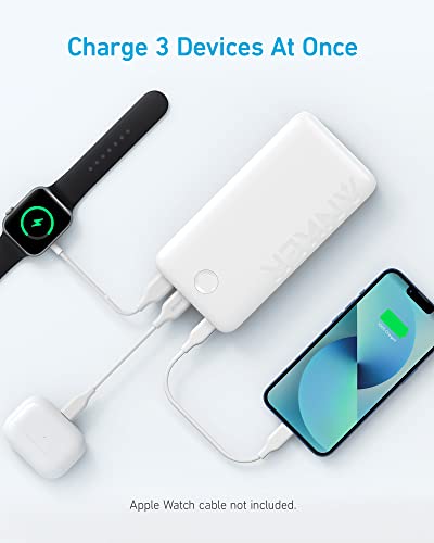 Anker 335 Power Bank (PowerCore 20K), 20W Portable Charger with USB-C Fast Charging, Works for iPhone 13/12 Series, Samsung, iPad Pro, AirPods, Apple Watch, and More (White)