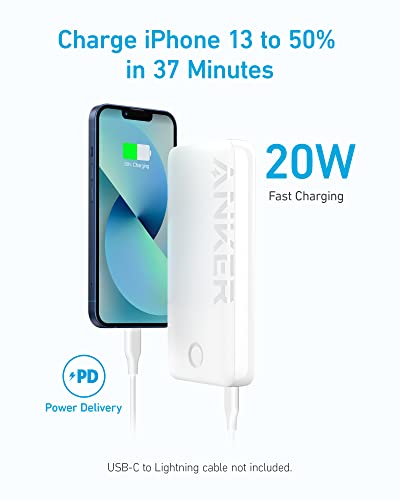 Anker 335 Power Bank (PowerCore 20K), 20W Portable Charger with USB-C Fast Charging, Works for iPhone 13/12 Series, Samsung, iPad Pro, AirPods, Apple Watch, and More (White)