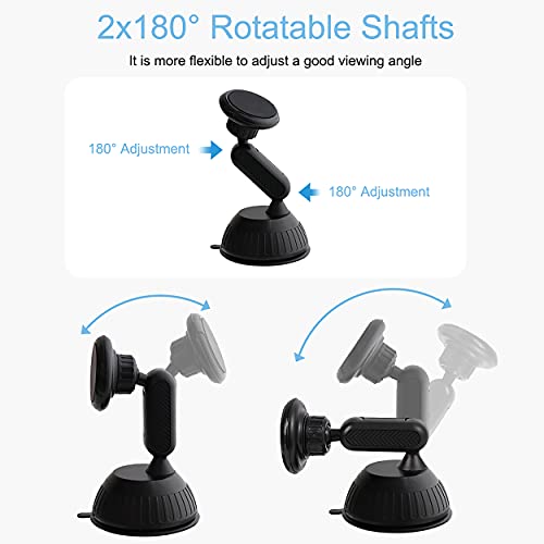 SALEX Magnetic Phone Mount with Suction Cup for Car Dashboard, Windshield. Black Cell Phone Holder in Car. Universal Adjustable, Rotatable Mobile Phone Bracket for Gadgets, Smartphones, Tablets, GPS.