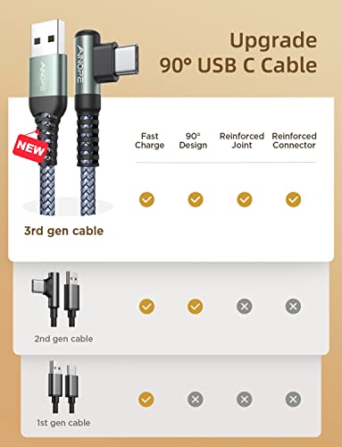 AINOPE USB C Cable 4-Pack [10/6.6/3.3/3.3ft] 3.2A Type C Charger Fast Charging Right Angle, USB C Charger Nylon Braided Compatible with Galaxy S10 S9 S8 Plus S21, Note 10 9 8, LG, Type C Cable