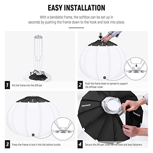 NEEWER Lantern Softbox Diffuser, 34"/85cm Omnidirectional Quick Release Soft Light Modifier with Skirt & Carrying Bag, Compatible with NEEWER CB100 CB150 CB60 RGB and Other Bowens Mount Lights