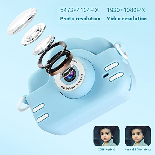 Qinlorgo Toddler Digital Camera, MP3 Play Rounded Shape Food Grade ABS Anti Skid Kids Camera for Kids for Kids Game(Blue)