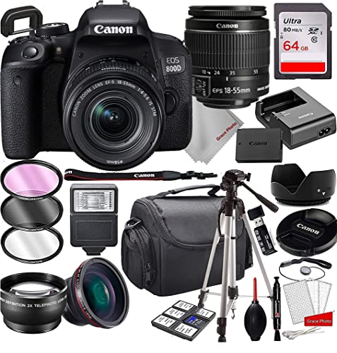 800D (T7i) DSLR Camera with 18-55mm is STM Zoom Lens Bundle + 64GB Memory, Case, Tripod and More