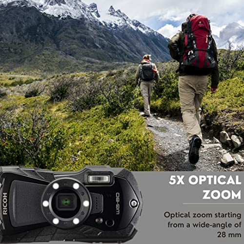 Ricoh WG-80 Digital Camera (Black) Bundle with 5 TB Portable Hard Drive, Gadget Bag with Accessory and Cleaning Kit (3 Items)