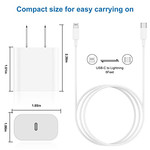 2 Pack iPhone 13 12 11 Fast Charger Block, Type C Fast Charging Charger Adapter with [Apple MFI Certified] USB C to Lightning Cable 6 ft Compatible with iPhone 14 13 12 11 Pro Max Mini…