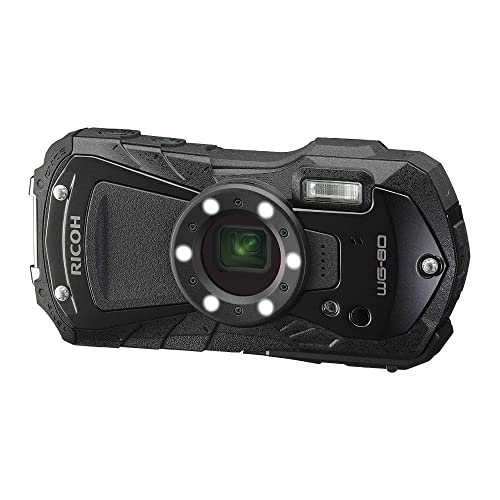 Ricoh WG-80 Digital Camera (Black) Bundle with 5 TB Portable Hard Drive, Gadget Bag with Accessory and Cleaning Kit (3 Items)