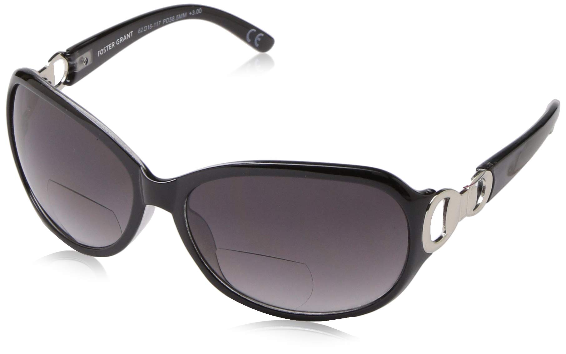 Foster Grant Women's Latte Oval Reading Sunglasses, Black/Transparent, 62 mm + 1.75