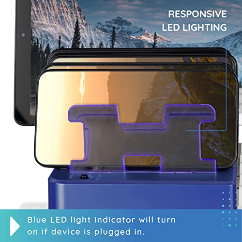 Hercules Tuff Charging Station for Multiple Devices - 6 Ports - (4) iOS Compatible, (1) USB-C & (1) Micro USB Cable for Cell Phones, Smart Phones, Tablets, and Electronics, Blue