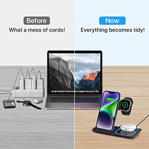 Wireless Charger,MILDILY 3 in 1 Wireless Charging Station for Apple iPhone/iWatch/Airpods,iPhone 13,12,11 (Pro, Pro Max)/XS Max/XR/XS/X/8(Plus),iWatch 7/6/SE/5/4/3/2,AirPods 3/2/pro(Black)