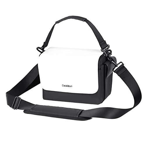 Cwatcun Camera Shoulder Bag, Waterproof Camera Crossbody Case, Compact Photography Backpack, Compatible with Canon/Nikon/Sony/Fuji DSLR/SLR/Mirrorless Camera, Lens and Accessories, White