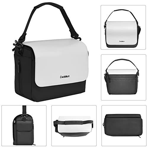 Cwatcun Camera Shoulder Bag, Waterproof Camera Crossbody Case, Compact Photography Backpack, Compatible with Canon/Nikon/Sony/Fuji DSLR/SLR/Mirrorless Camera, Lens and Accessories, White