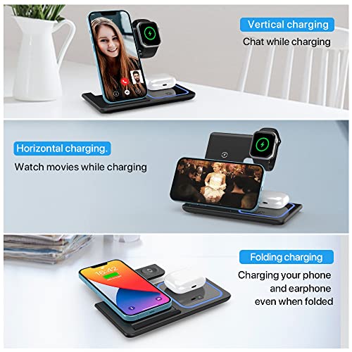 Wireless Charger,MILDILY 3 in 1 Wireless Charging Station for Apple iPhone/iWatch/Airpods,iPhone 13,12,11 (Pro, Pro Max)/XS Max/XR/XS/X/8(Plus),iWatch 7/6/SE/5/4/3/2,AirPods 3/2/pro(Black)