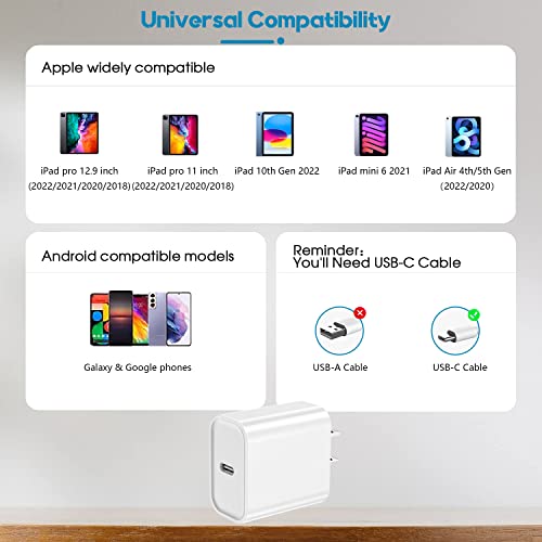 iPad Charger USB C for iPad 10th Gen, iPad Mini 6th, iPad Pro 12.9/11 inch 2022/2021/2020/2018, iPad Air 5/4, iPad Pro Charger 20W Super Fast C Charger with Apple Certified 10FT Long iPad Charger Cord
