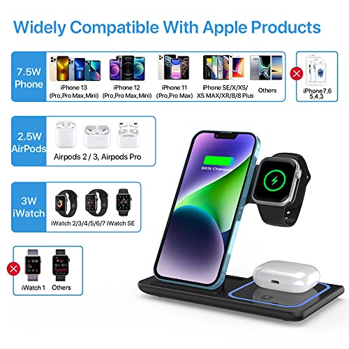 Wireless Charger,MILDILY 3 in 1 Wireless Charging Station for Apple iPhone/iWatch/Airpods,iPhone 13,12,11 (Pro, Pro Max)/XS Max/XR/XS/X/8(Plus),iWatch 7/6/SE/5/4/3/2,AirPods 3/2/pro(Black)