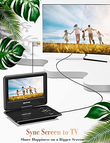 DBPOWER 11.5" Portable DVD Player, 5-Hour Built-in Rechargeable Battery, 9" Swivel Screen, Support CD/DVD/SD Card/USB, Remote Control, 1.8 Meter Car Charger, Power Adaptor and Car Headrest (Black)