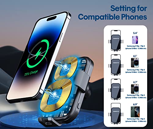 Risingstar Wireless Car Charger, 15W Fast Wireless Car Charger Mount, Auto-Clamping Alignment Windshield Dashboard Air Vent Cell Phone Holder for iPhone 14/13/12/11/pro/X/8, Samsung S20/S10/S9/S8