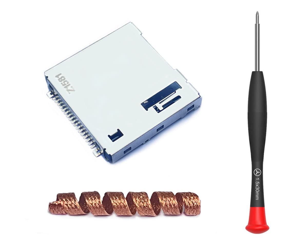 ElecGear Game Card Reader Socket Replacement for Nintendo Switch, Switch OLED and Switch Lite, Game Slot PCB Repair Tool Kit for HAC-001, HEG-001 and HDH-001, Screwdriver and Solder Wick incl.