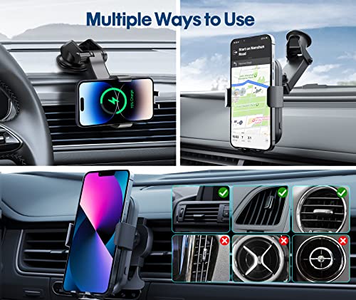Risingstar Wireless Car Charger, 15W Fast Wireless Car Charger Mount, Auto-Clamping Alignment Windshield Dashboard Air Vent Cell Phone Holder for iPhone 14/13/12/11/pro/X/8, Samsung S20/S10/S9/S8