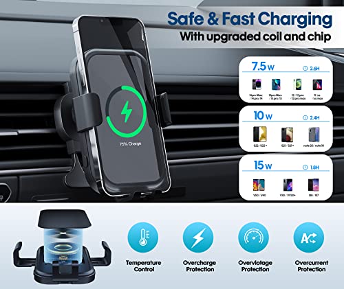 Risingstar Wireless Car Charger, 15W Fast Wireless Car Charger Mount, Auto-Clamping Alignment Windshield Dashboard Air Vent Cell Phone Holder for iPhone 14/13/12/11/pro/X/8, Samsung S20/S10/S9/S8