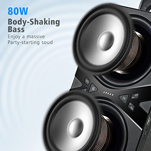 YIER Bluetooth Speakers, Wireless TWS Portable Bluetooth Speaker with Lights,100dB Loud Bluetooth Speaker with Subwoofer 80W(Peak) Stereo Sound, Bassup Technology,18-Hour Playtime for Outdoor Party