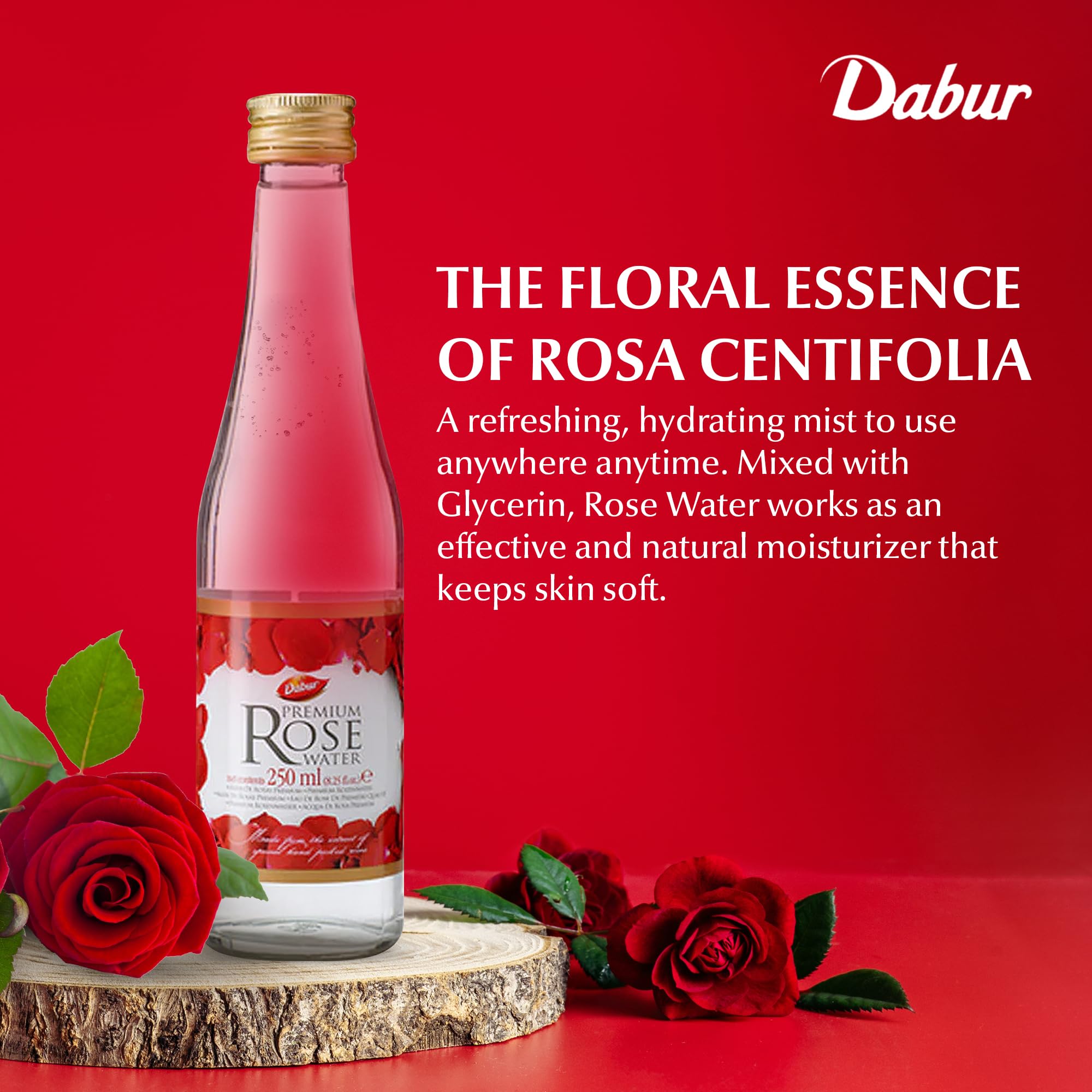 Dabur Rose Water - Elevate Your Culinary Artistry & Unveil Glowing Skin w/Handpicked Red Roses - Aromatic Elixir Perfect for Enhancing the Flavors of Your Dishes & Reveals Your Beauty - 250ML