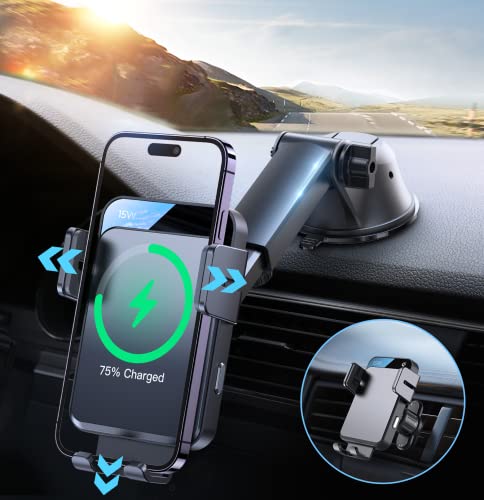 JOYROOM Wireless Car Charger JR-ZS219,15W Qi Fast Charging Phone Mount for Car, No Fear of Bumps and Never Fall Off for iPhone 14 13 12 11, Galaxy S22/S20+