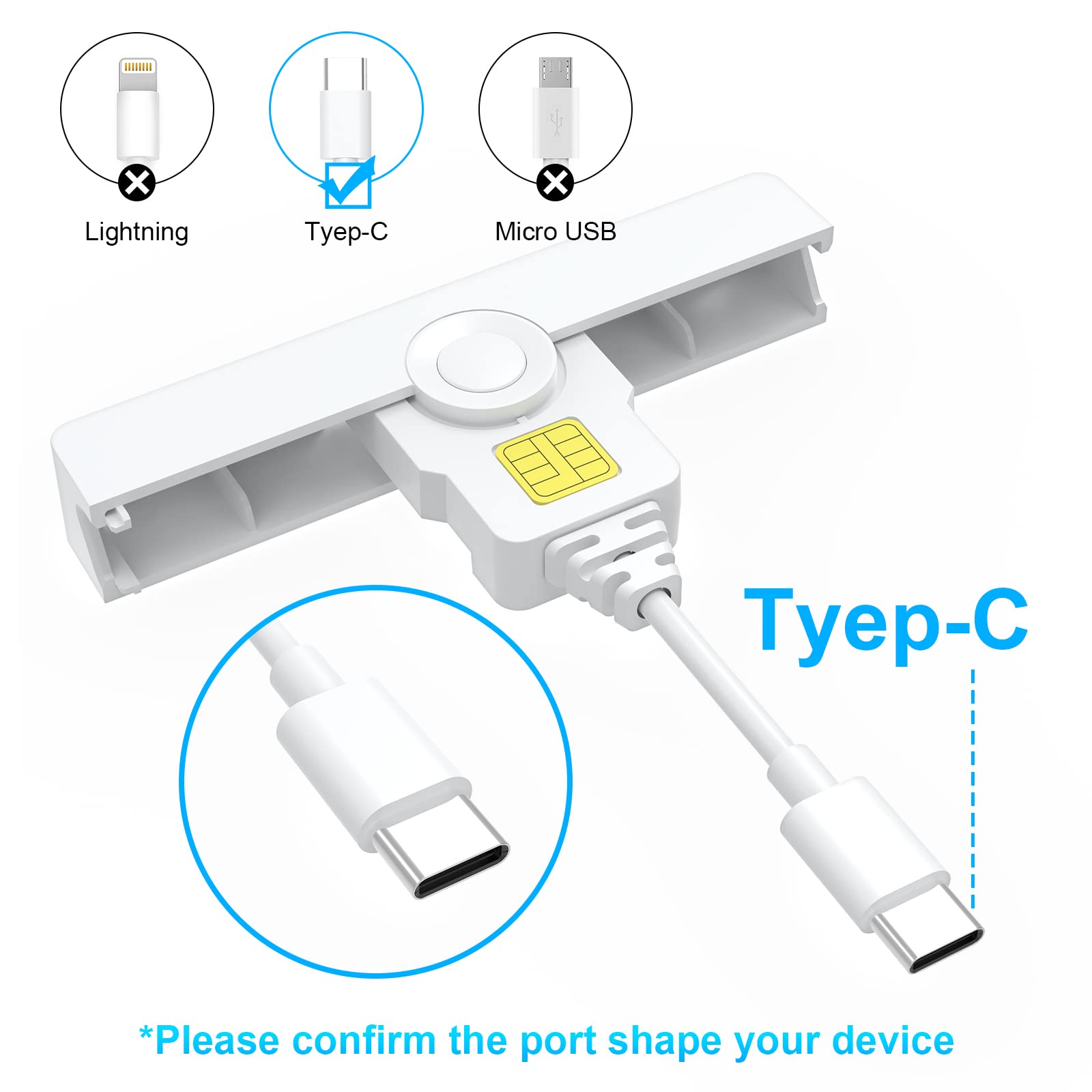 Type C CAC Reader, DOD Military USB C Common Access CAC Card Reader, USB C Smart Card Reader PIV CAC Reader Credit Card Reader Compatible with Windows, Mac OS(Mini Fold and Portable Type C)