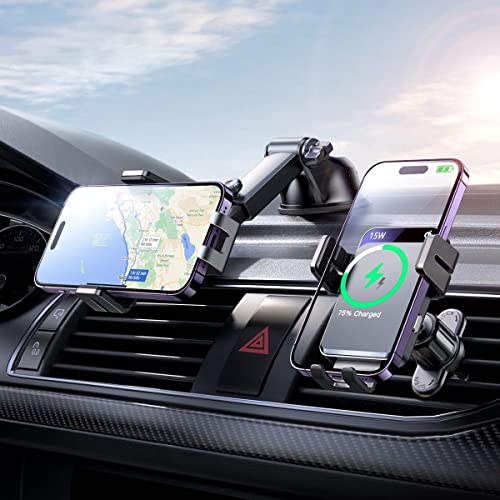 JOYROOM Wireless Car Charger JR-ZS219,15W Qi Fast Charging Phone Mount for Car, No Fear of Bumps and Never Fall Off for iPhone 14 13 12 11, Galaxy S22/S20+