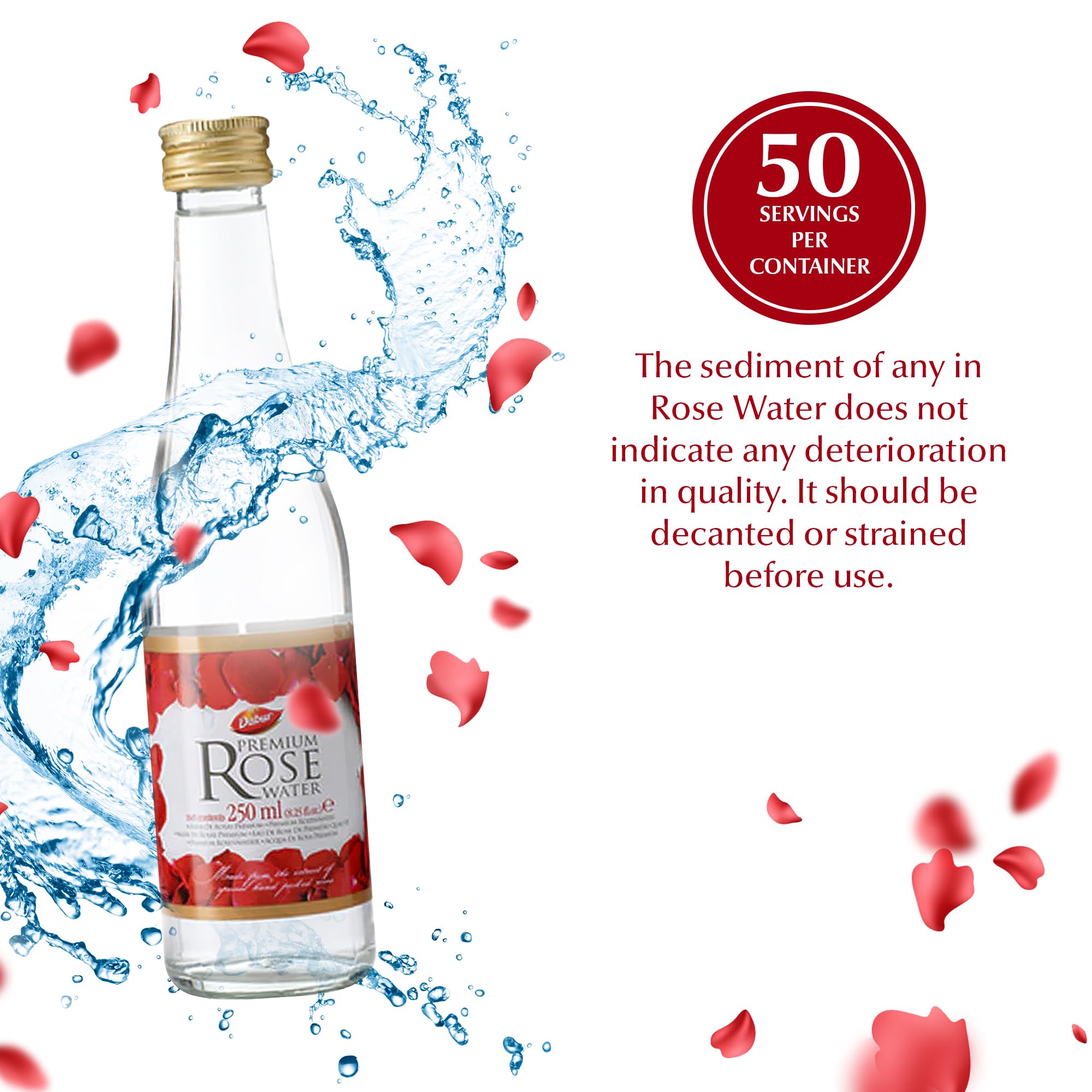 Dabur Rose Water - Elevate Your Culinary Artistry & Unveil Glowing Skin w/Handpicked Red Roses - Aromatic Elixir Perfect for Enhancing the Flavors of Your Dishes & Reveals Your Beauty - 250ML