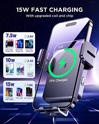 JOYROOM Wireless Car Charger JR-ZS219,15W Qi Fast Charging Phone Mount for Car, No Fear of Bumps and Never Fall Off for iPhone 14 13 12 11, Galaxy S22/S20+
