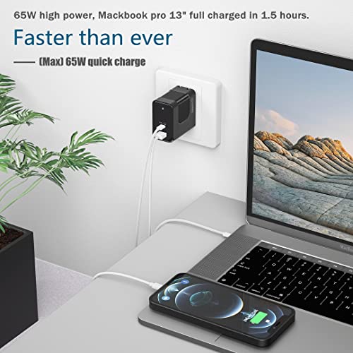 sunshot USB C Charger 65W Fast Charger (Dual Port USB C PD3.0 & USB A) with GaN Fast Technology Charger for MacBook Pro/Air, Dell XPS13, HP Spectre, iPhone11 Pro Max, iPad Pro etc, One for All Deviece