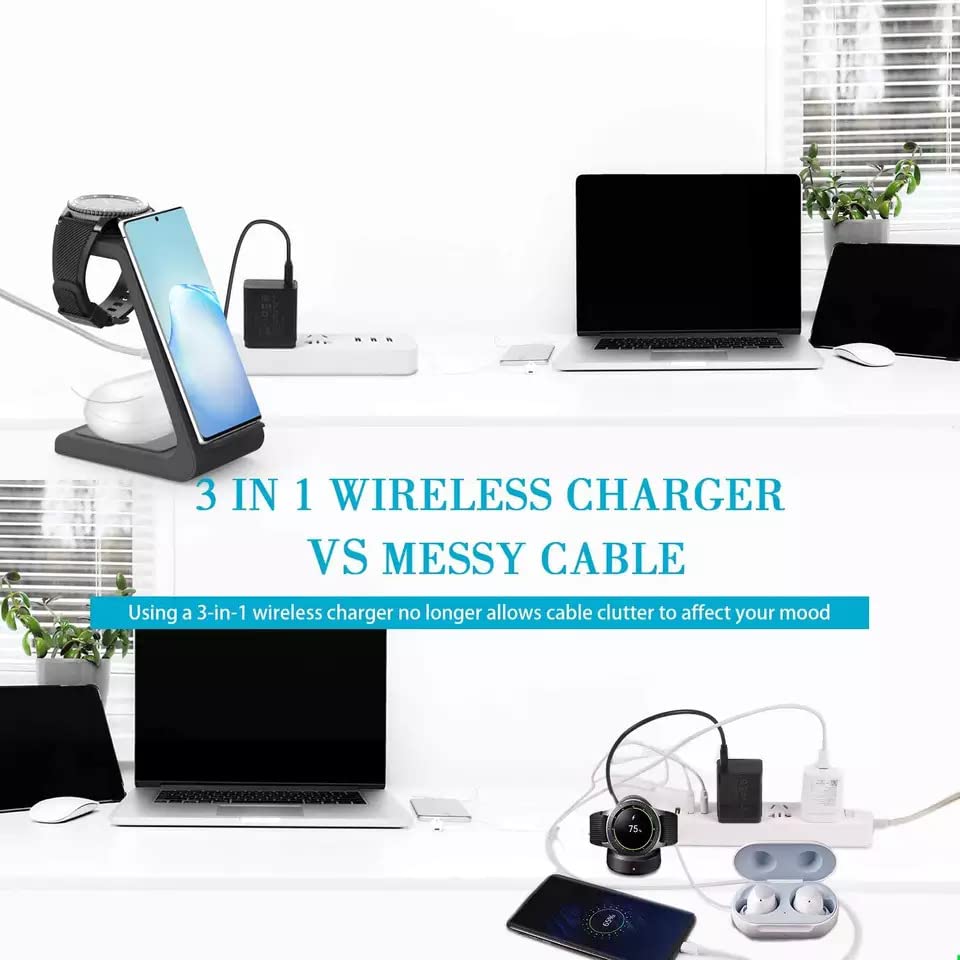 3 in 1 Charging Station - Wireless Charger for iPhone, Apple Watch & AirPods - Fast Charging Stand Dock for Qi-Enabled Phones, Samsung, Android, Smart Watch, Bluetooth Headset
