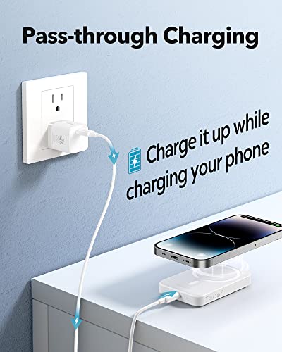 Baseus Magnetic Power Bank Battery Pack 6000mAh Wireless Portable Charger PD 20W with USB-C Cable, for MagSafe, for iPhone 14/13/12 Series, White