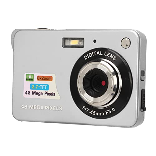 4K 48MP Vlogging Camera, Anti Shake Digital Camera with 2.7in LCD Display, 8X Zoom Photography Camera for Kids, with Fill Light, Up to Memory Card 128G (Silver)