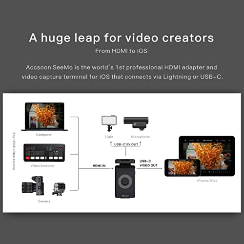 Accsoon SeeMo HDMI to USB Monitoring Adapter for iPhone/iPad, FHD 1920 * 1080 60fps Support H.264 Video Compression RTMP Live Streaming Support(Black)