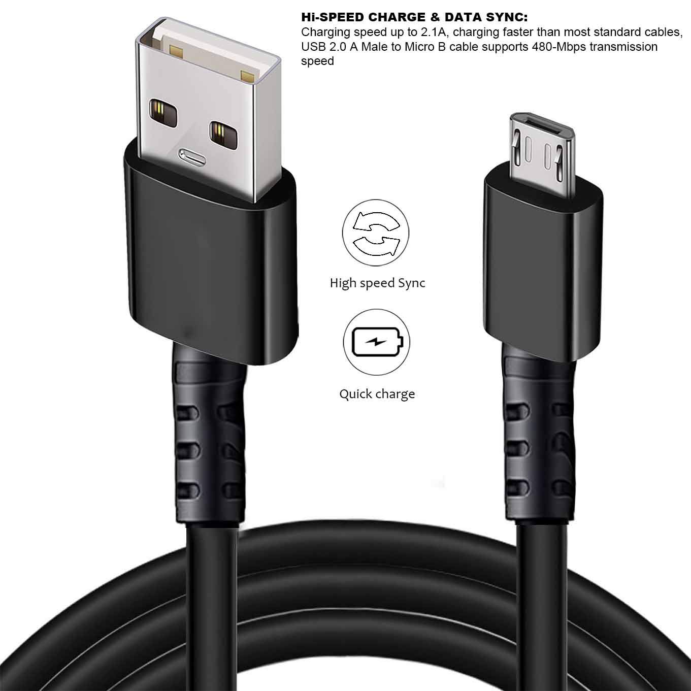 2Pack Android Charging Cable, 10ft Charger, Durable Micro USB Cord Fast Charging Sync Wire Compatible