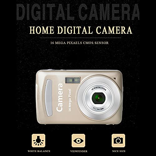 KVSERT Digital Camera,Portable Cameras 16 Million HD Pixel Compact Home Digital Camera for Kids Seniors Golden