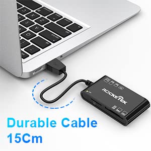 6 in 1 Memory Card Reader, Rocketek USB Smart Card Reader with SDHC/SDXC/SD Card Reader & Micro SD Card Adapter, CAC Card Reader for SIM, MS, M2, MMC RS & 4.0 for Windows, Linux, Mac OS X