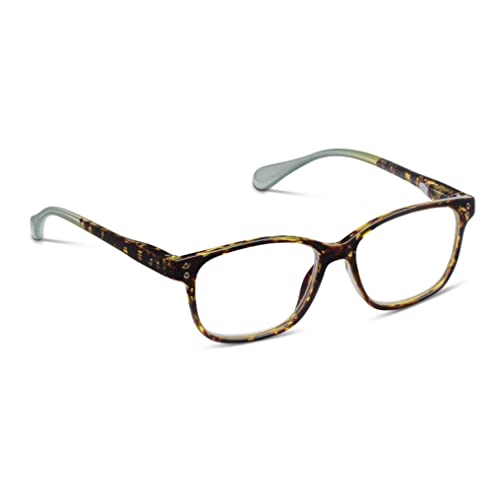 Peepers by PeeperSpecs Women's Nature Walk Soft Square Reading Glasses, Tortoise/Aqua, 49 + 3