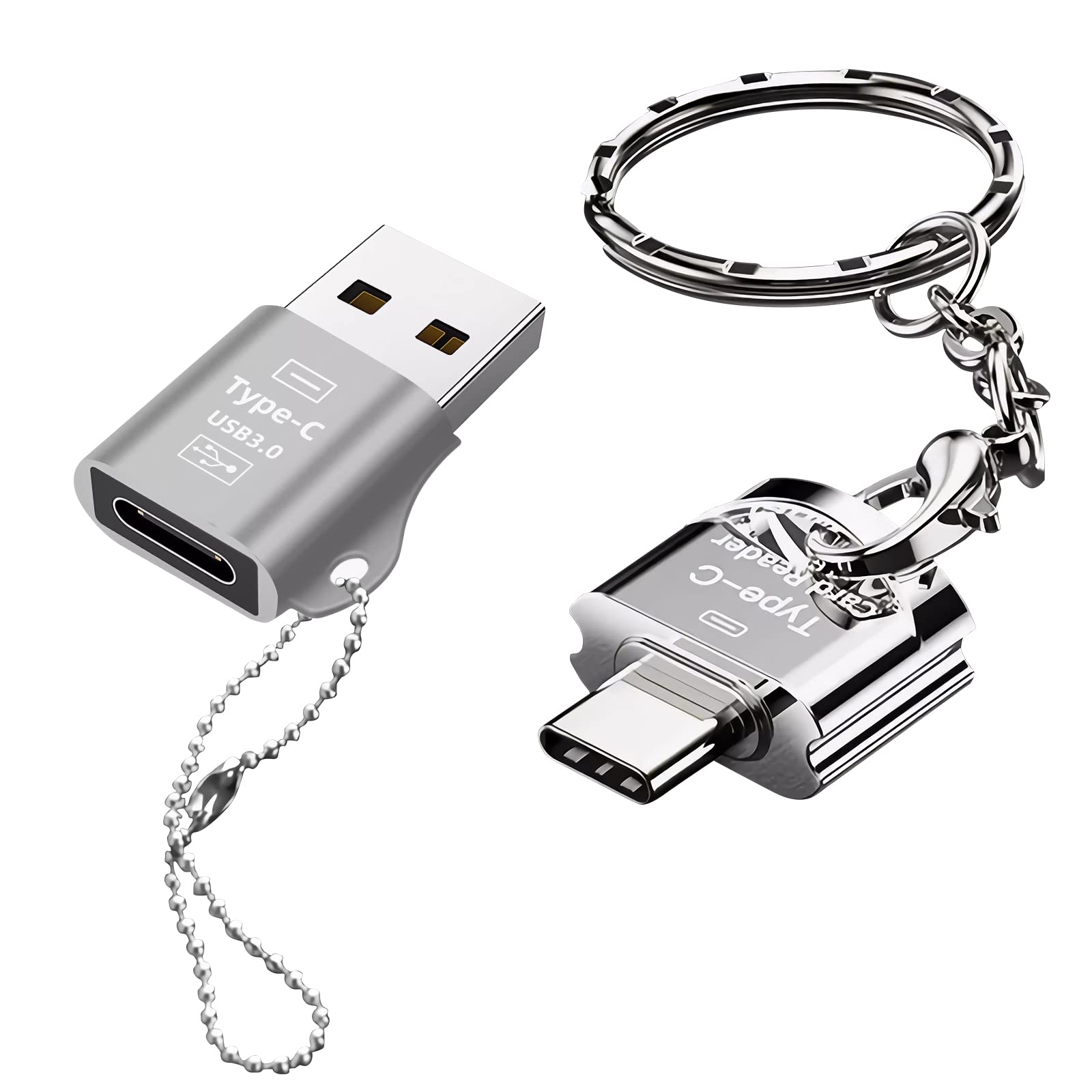 Senbos USB C Micro SD Card Reader with Keychain, Type C to Micro SD SDHC SDXC TF Memory Card Reader with USB C to USB 3.0 Adapter, Portable USB OTG Card Reader for iPad Pro Mac Laptop Tablet Phone