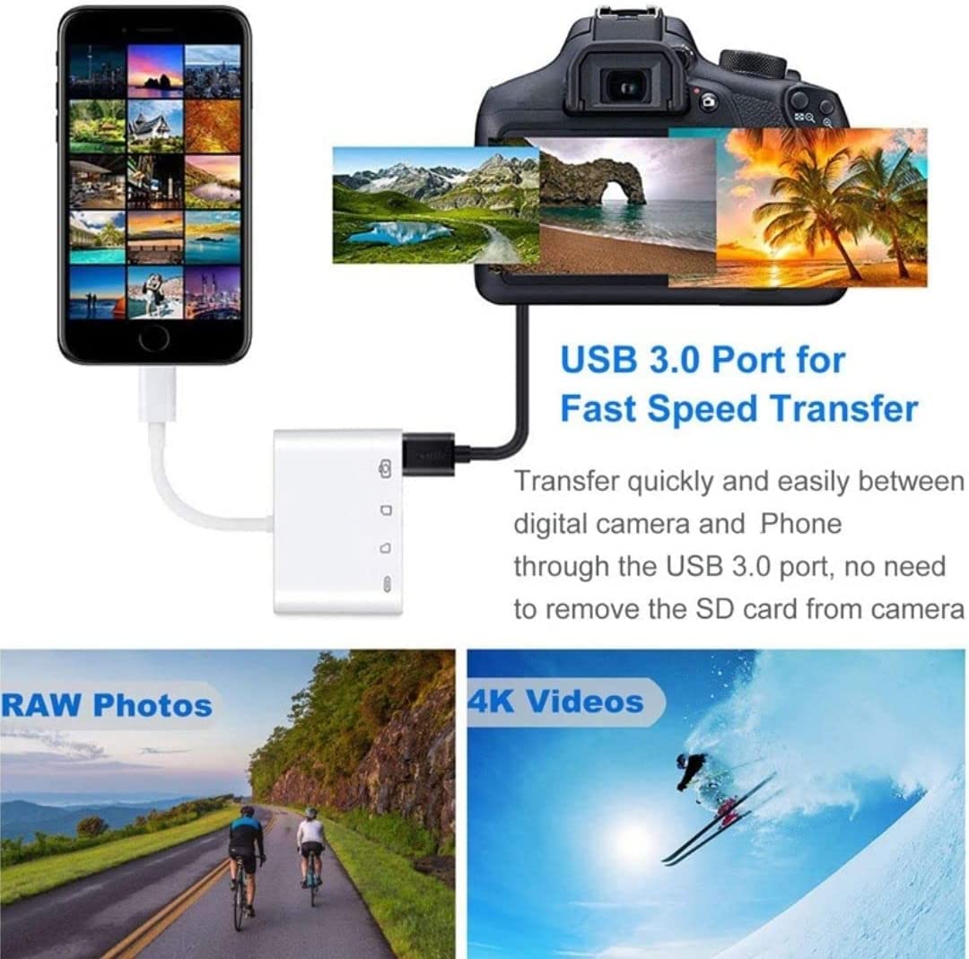 [Apple MFi Certified] Lightning to SD Card Reader for iPhone iPad,4 in 1 Lightning Male to USB Female OTG Adapter Compatible SD/TF Card,Memory Card Reader Portable USB 3.0 Adapter with Charging Port