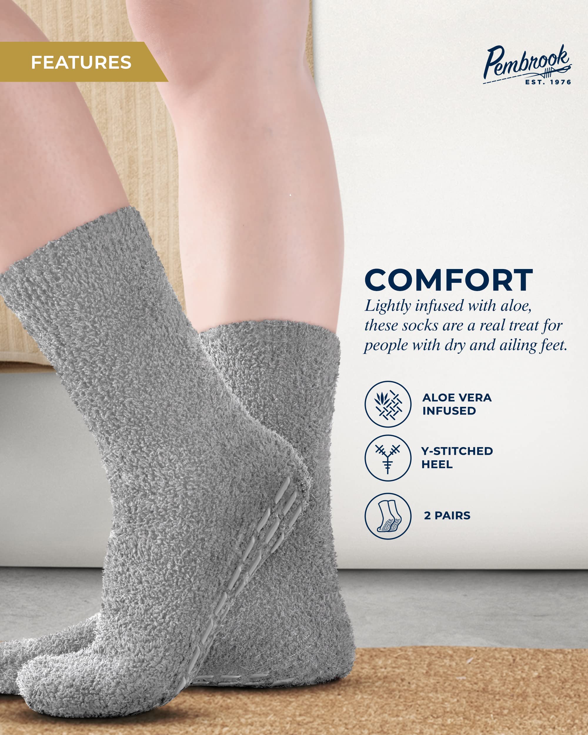 Pembrook Moisturizing Spa Socks Aloe Infused | 2-Pair | Fuzzy Non Skid Gel Sleeping Socks