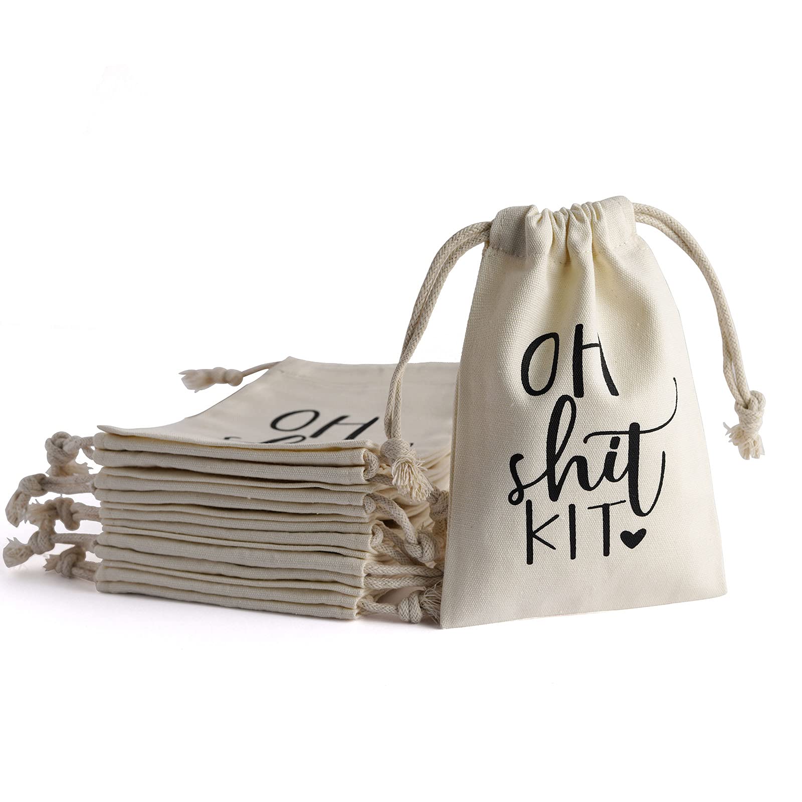 PandaSew Oh Kit Bags Party Favor Bags for Bachelorette Survival Jewelry Bag Luxury Beige Cotton Canvas Drawstring Bag for gift (20pcs 4x6 inch)