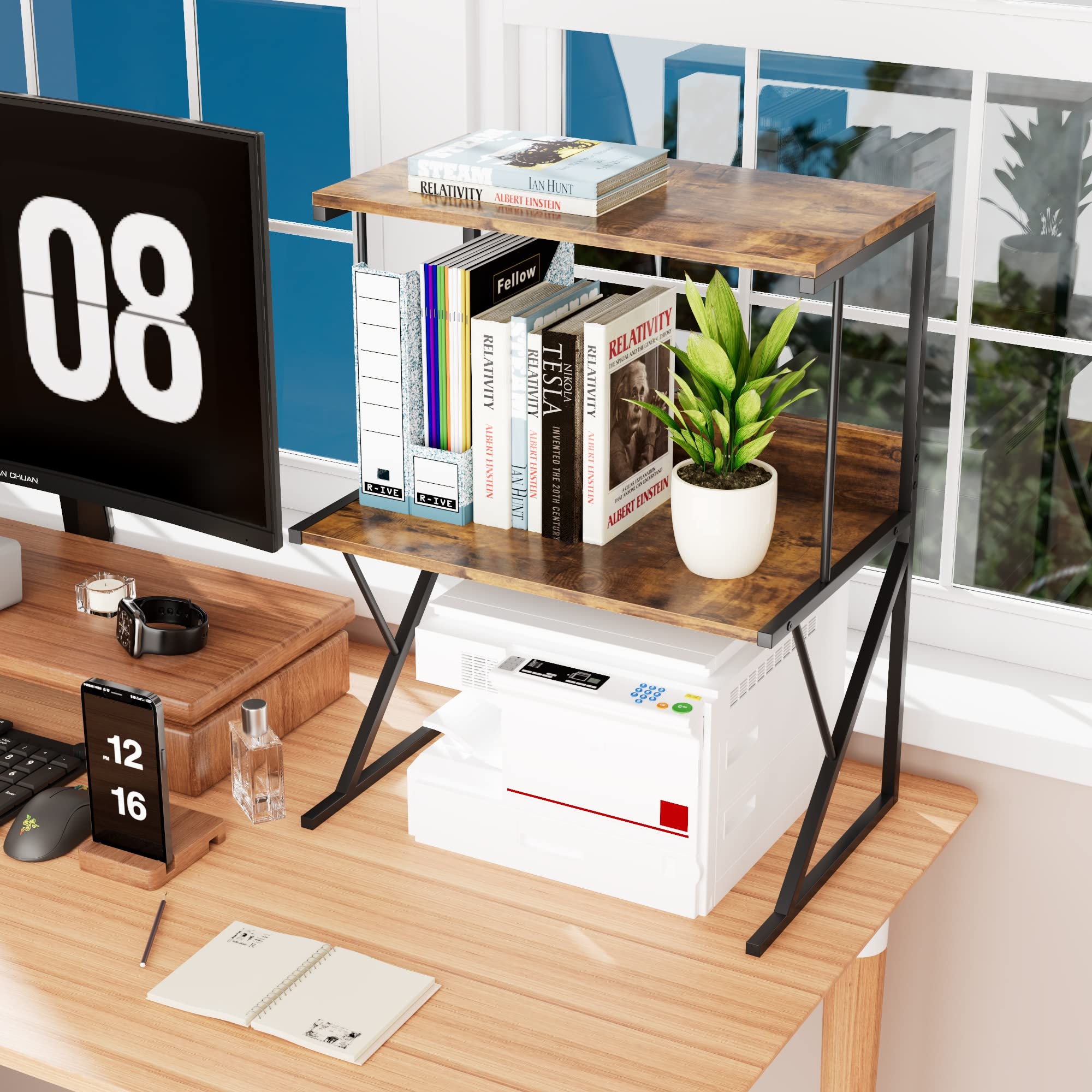 aboxoo Printer Stand 3 Tiers Organizer Shelves Large Size High Capacity Storage Desk Shelves for Home Office Printer Fax Book Heavy Duty Rack