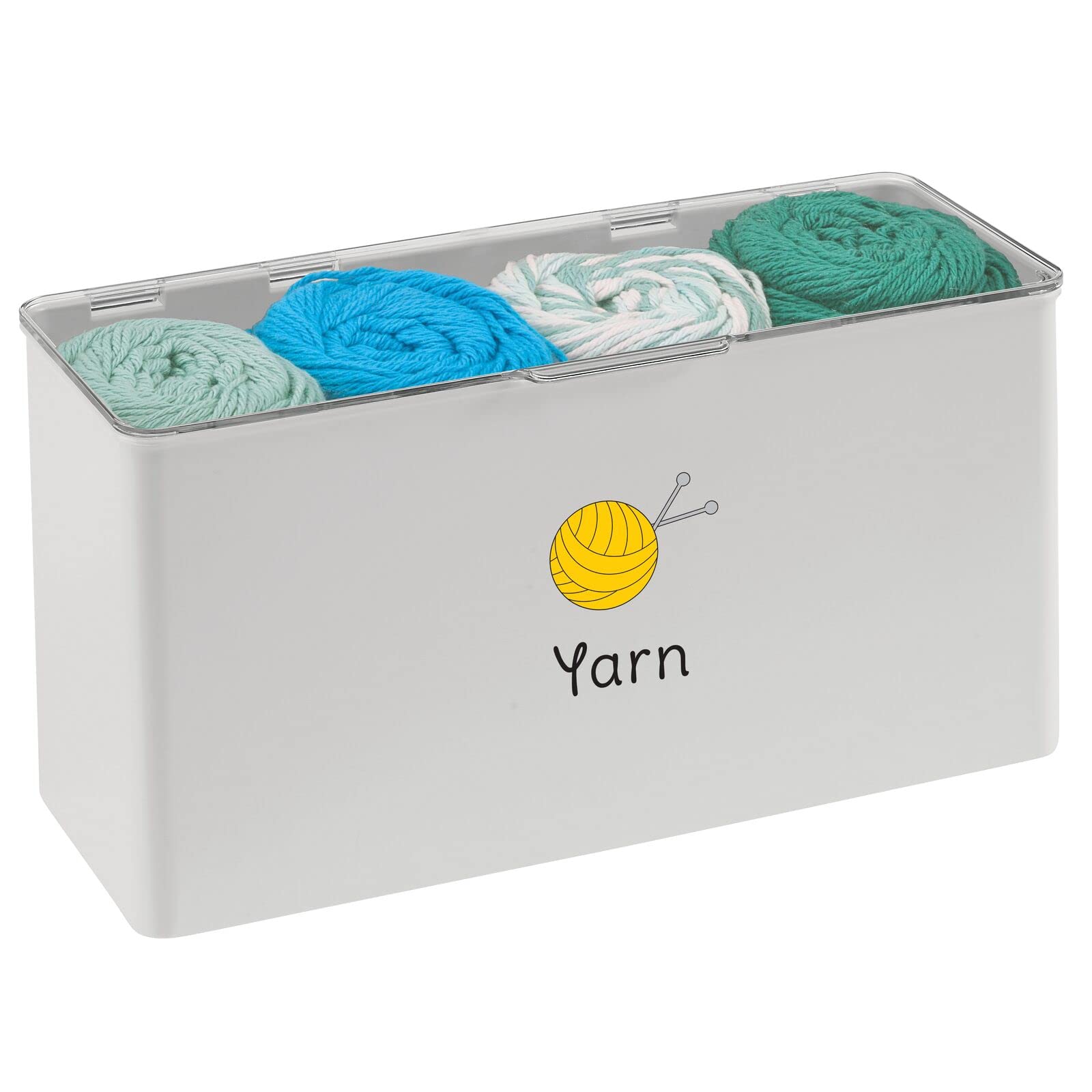 mDesign Stackable Plastic Craft, Sewing, Crochet Storage Container Box with Lid - Compact Organizer and Holder for Thread, Beads, Ribbon, Glitter, Clay - Includes 32 Labels - Light Gray/Clear