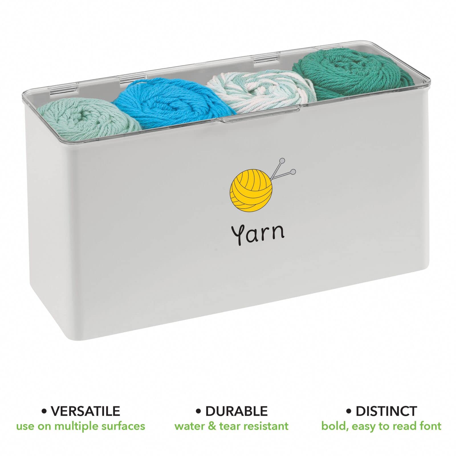 mDesign Stackable Plastic Craft, Sewing, Crochet Storage Container Box with Lid - Compact Organizer and Holder for Thread, Beads, Ribbon, Glitter, Clay - Includes 32 Labels - Light Gray/Clear
