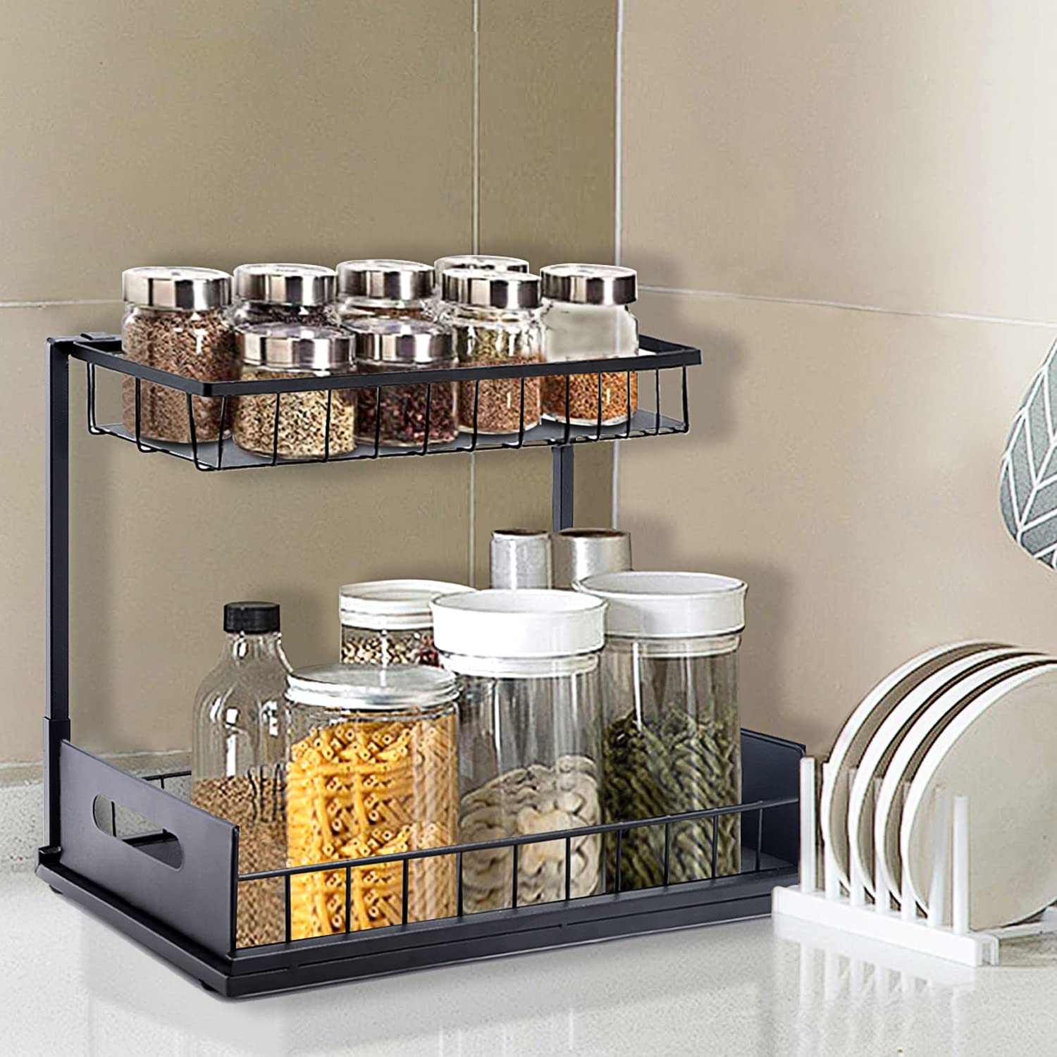 Hillbond Under Sink Organizer Storage 2 Tier Under Sink Shelf Organizer Rack , Multi-purpose Under Sink Storage for Bathroom Kitchen